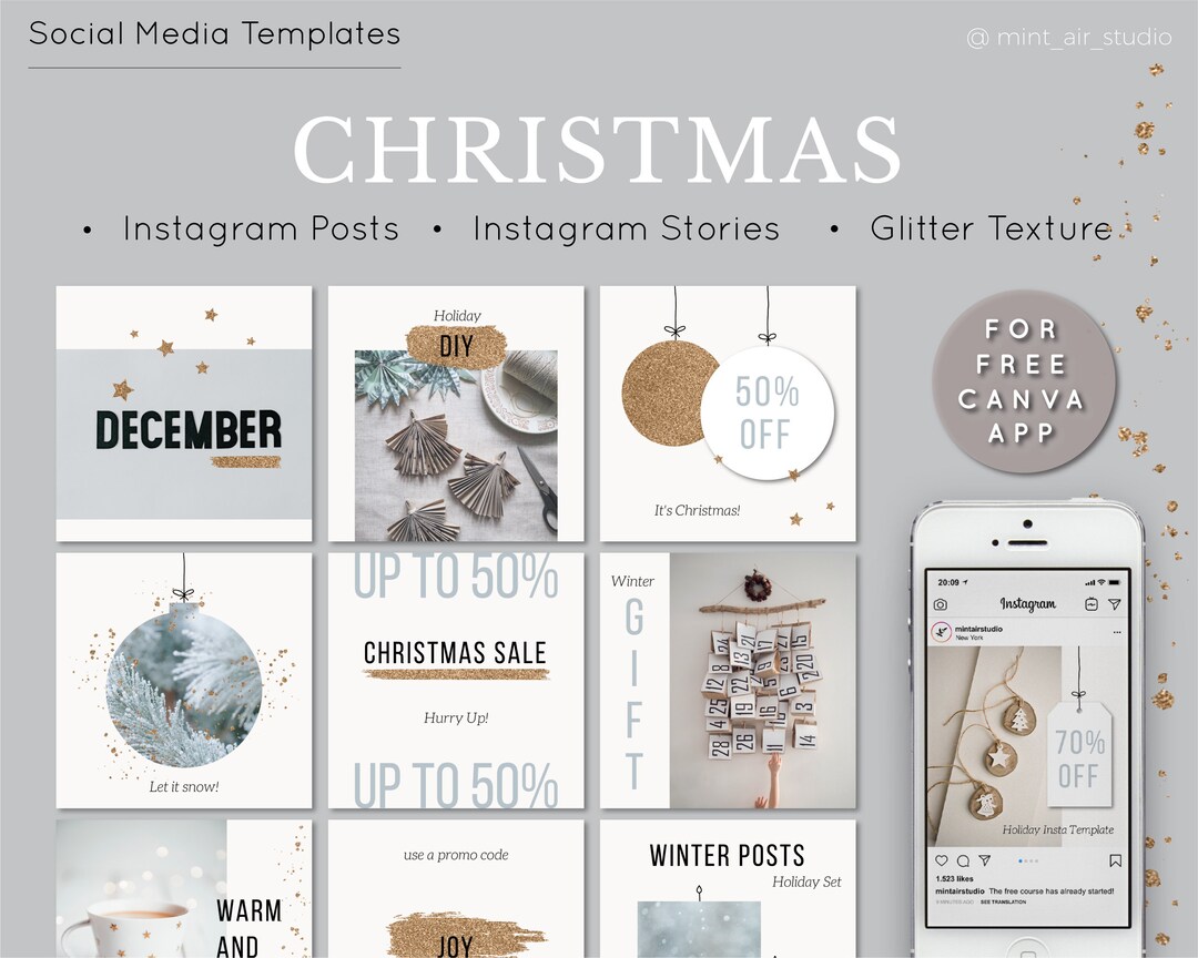 Christmas Instagram Templates for Canva. 60 Winter Holiday Canva ...