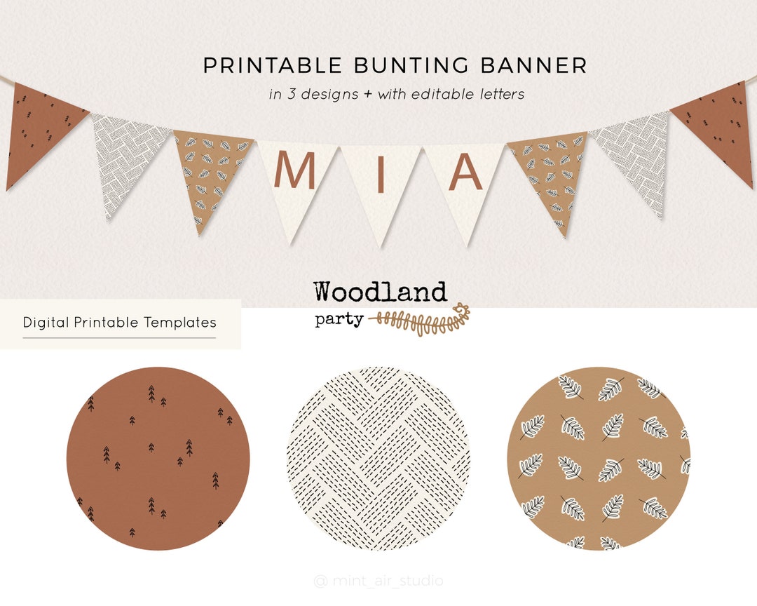Digital Editable Bunting Banner Template, DIY Printable Decorations for ...