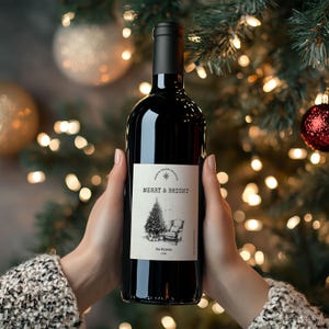 Custom Christmas Wine Bottle Label, Holiday Alcohol Gift (digital ...