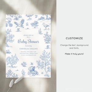 Toile Baby Shower Invitation Template: Blue Stork Design (digital ...