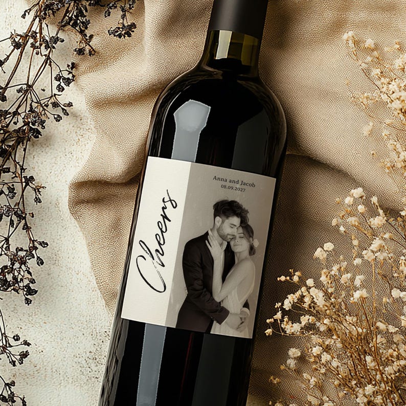 Personalized Wedding Wine Label Template – Editable Photo Bottle ...
