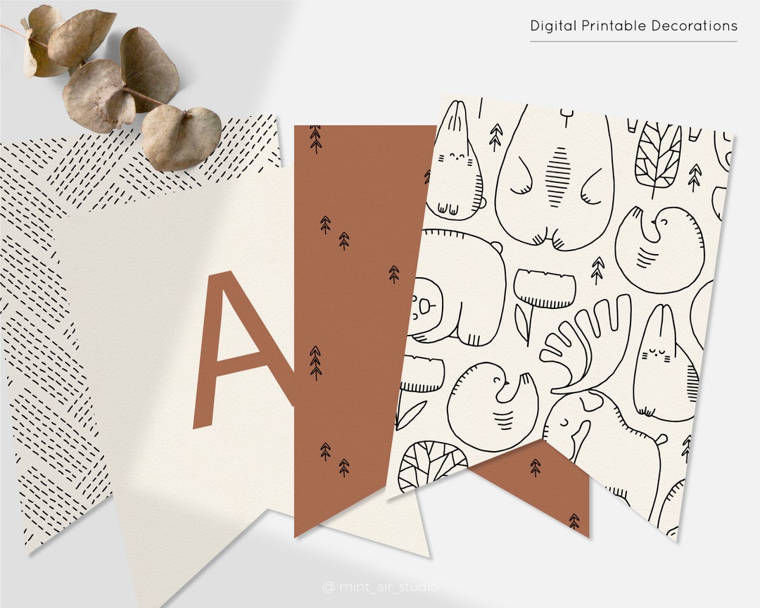 Digital Editable Bunting Banner With Forest Animals. Fall or Winter DIY ...