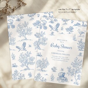 Toile Baby Shower Invitation Template: Blue Stork Design (digital ...