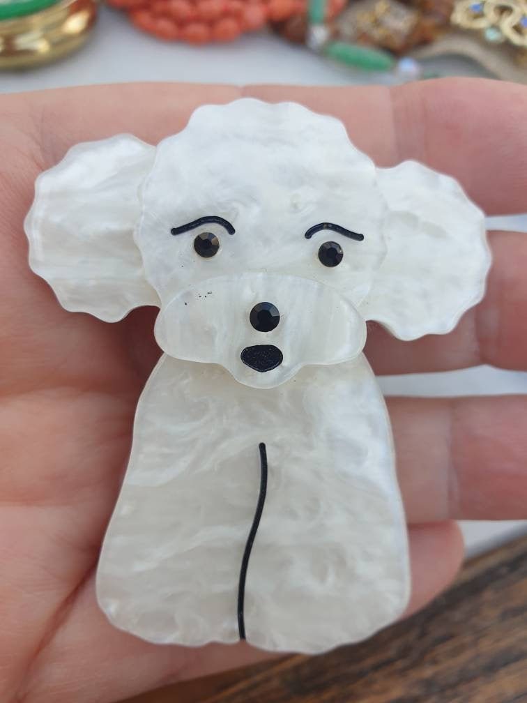 Vintage Iridescent White Resin Poodle Pin