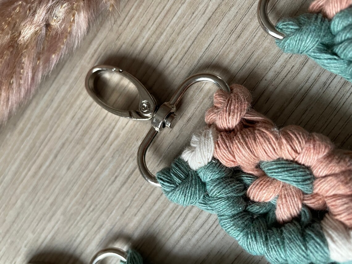 Macrame keychain multicolor green peach nature macrame | Etsy