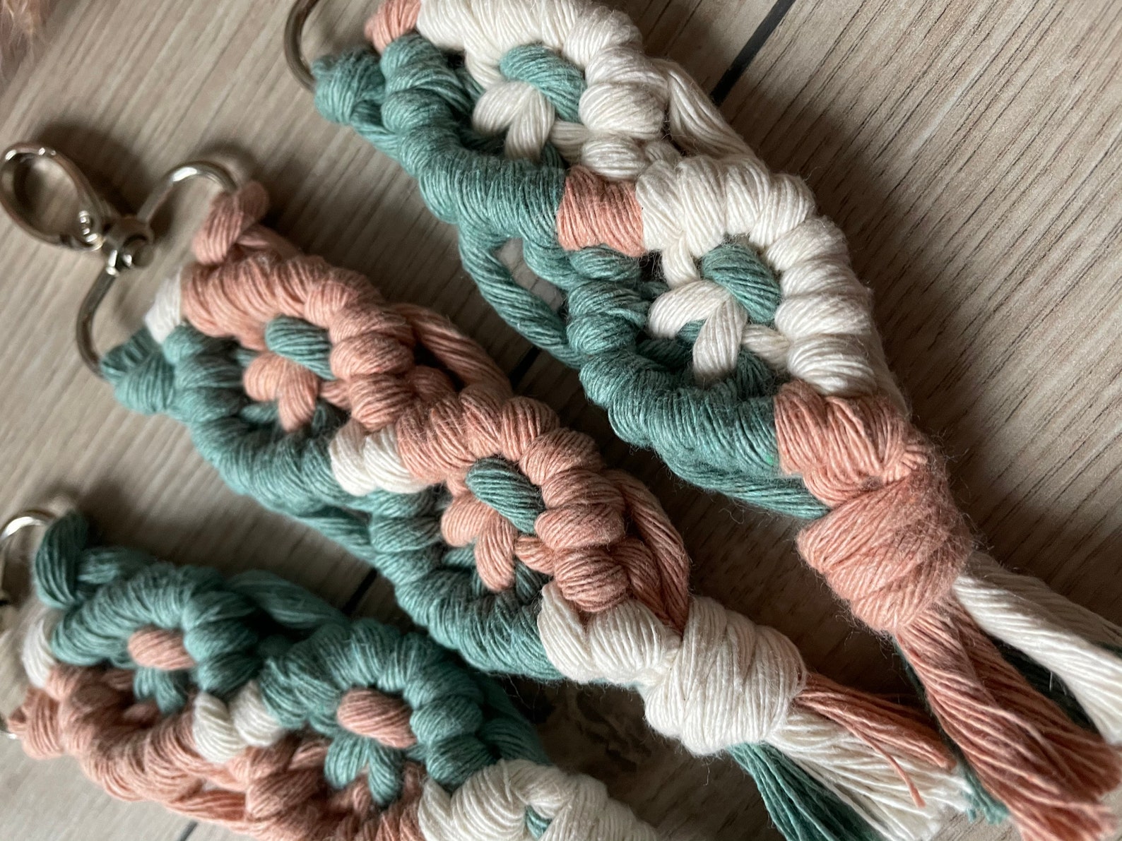 Macrame keychain multicolor green peach nature macrame | Etsy