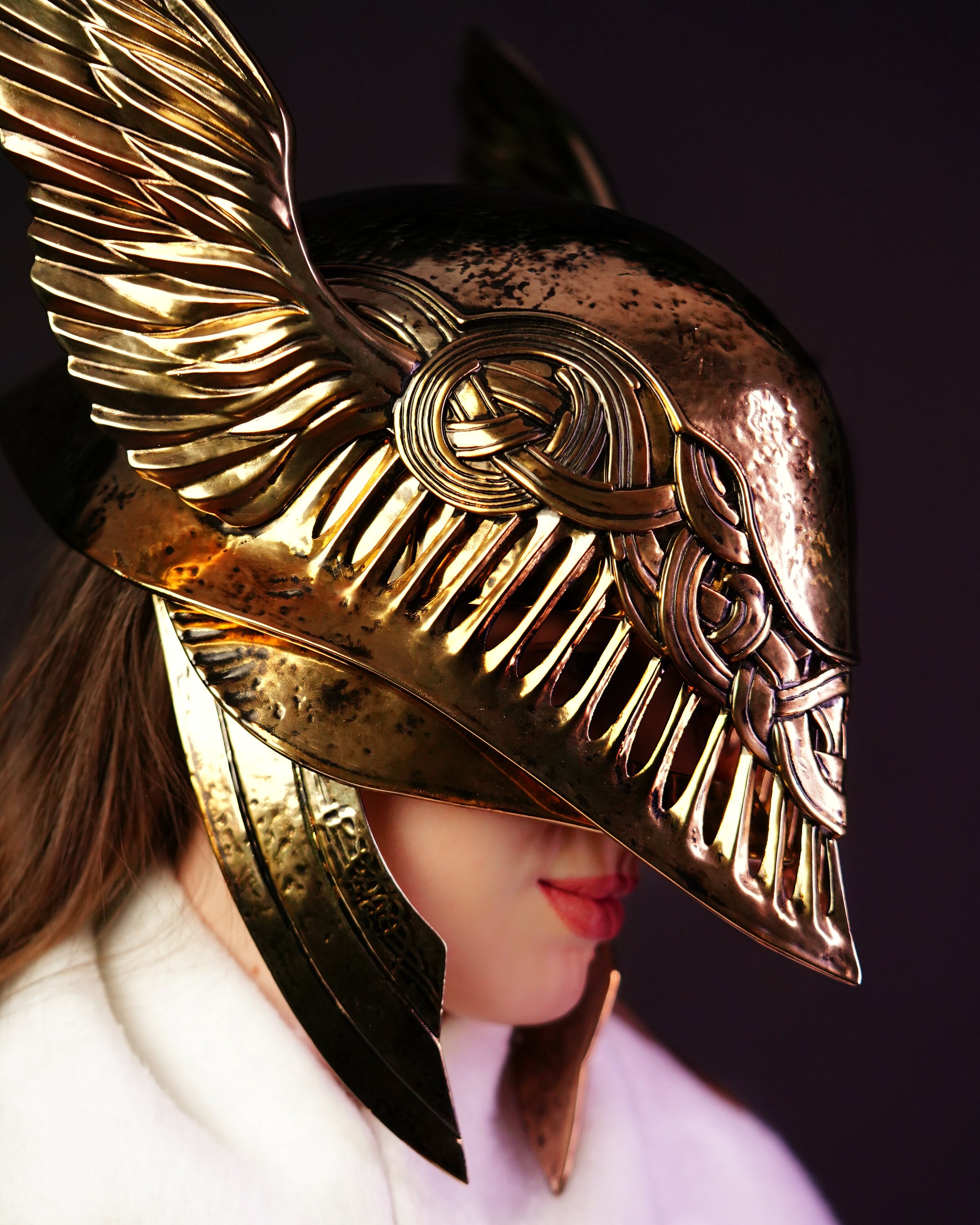 Cosplay Malenia GOLD CHROME Helmet, Blade of Miquella, Valkyrie Helmet ...