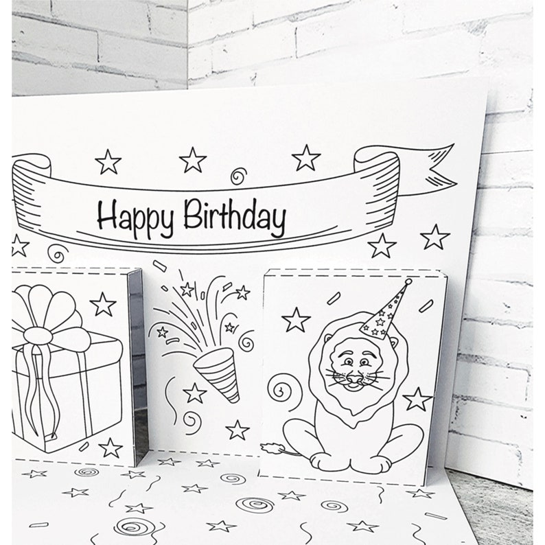 Pop up Birthday 4 Cards Printable Coloring Page Paper Craft Activity ...