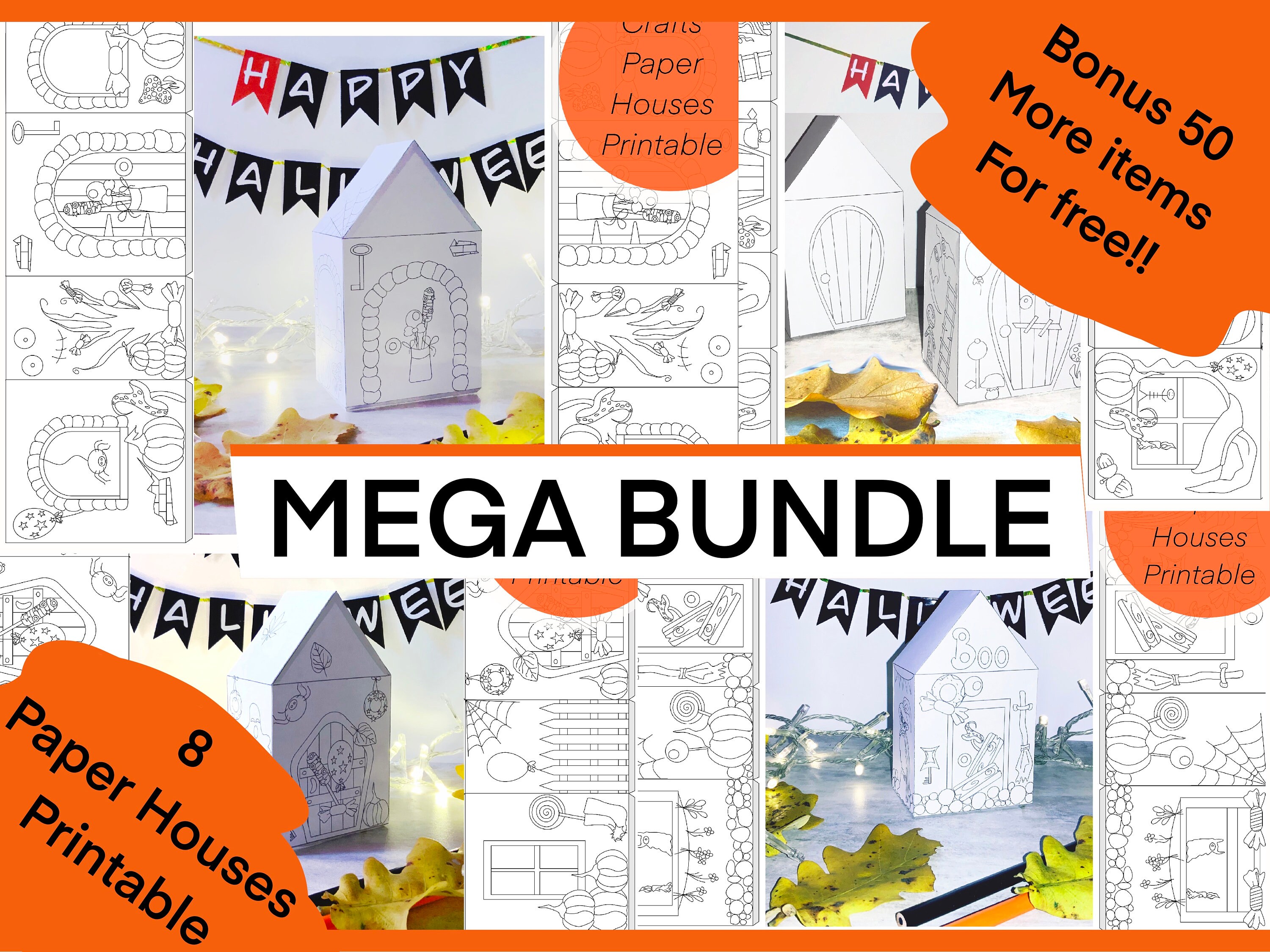 Mega Bundle Halloween 8 Paper Craft Houses and More Than 50 Items as a ...