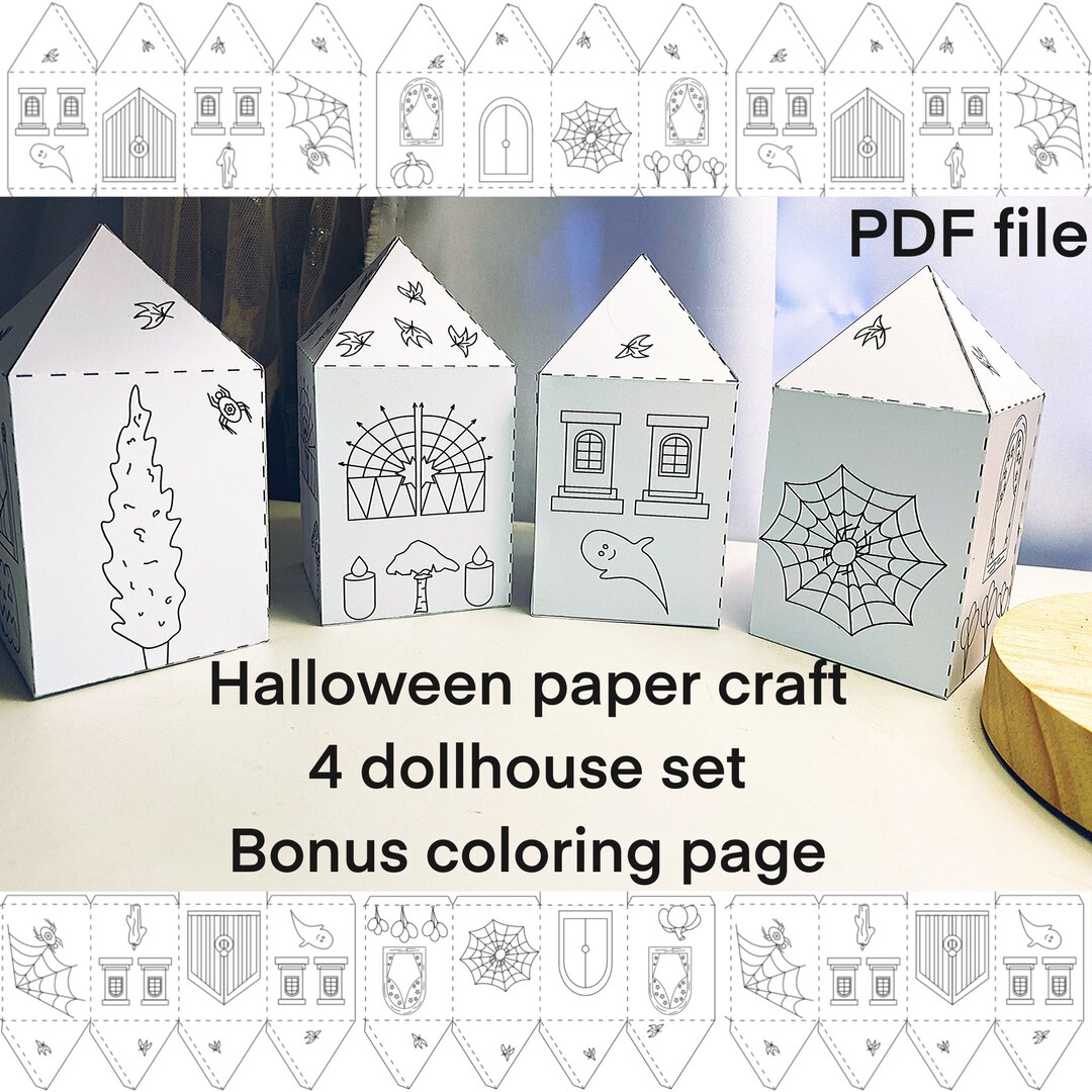 Halloween DIY Papercraft. Bonus Coloring Page. Haunted House. Halloween ...