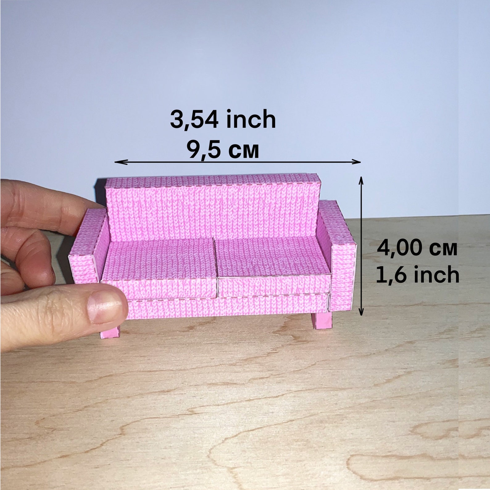 Paper Doll House Furniture Sofa Pink. Miniature in Scale 3.5 = 4 Inch ...