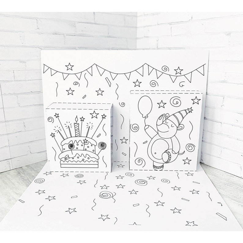 Pop up Birthday 4 Cards Printable Coloring Page Paper Craft Activity ...