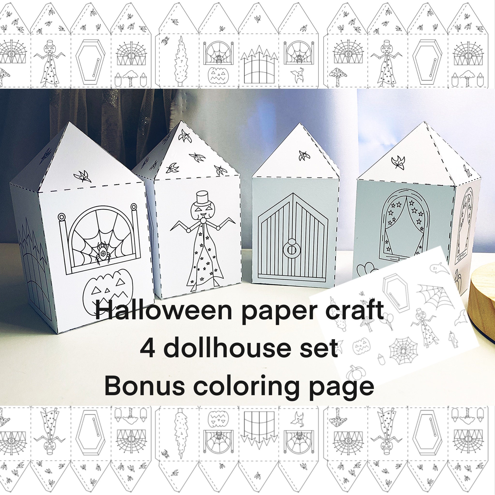 Halloween DIY Papercraft. Bonus Coloring Page. Haunted House. Halloween ...