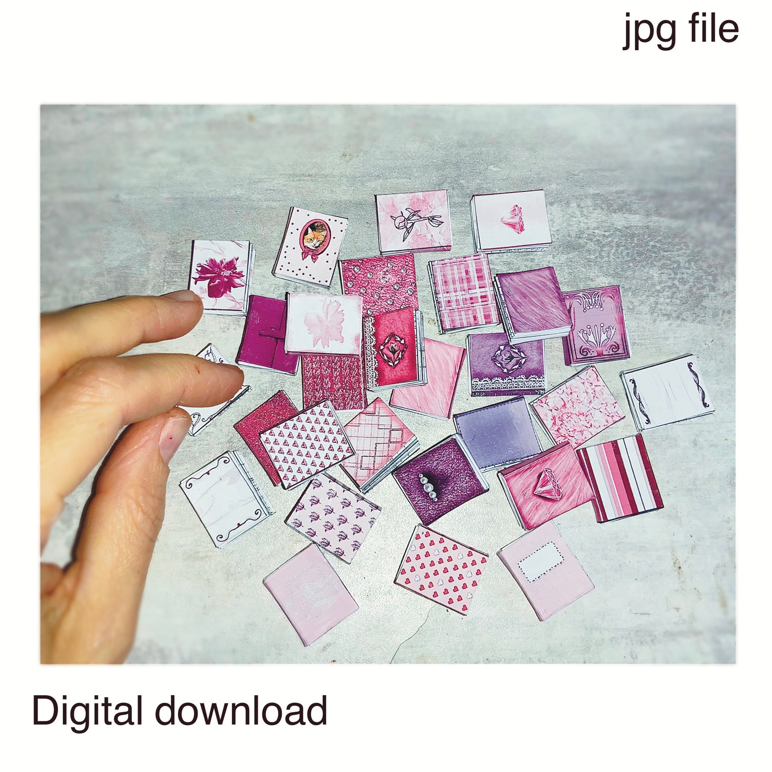 Pink Flower Vintage Covers Set Miniature Book 1:12 Scale Set of 30 ...