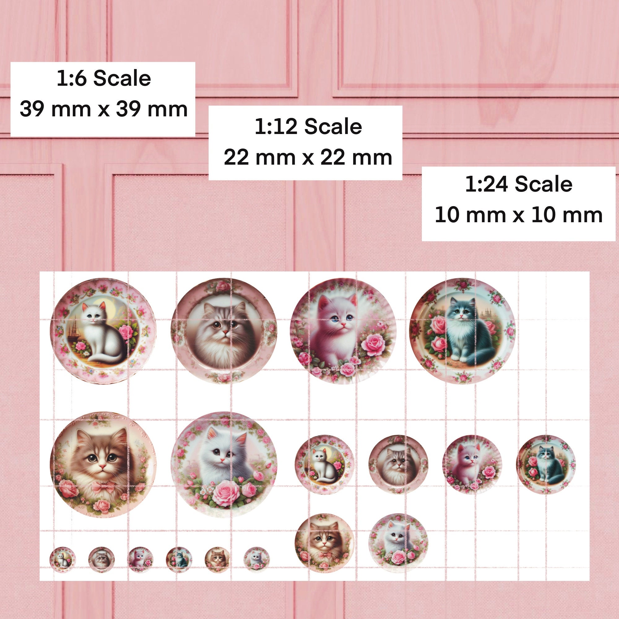 18 Pink Cat Cozy Miniature Plates. Porcelain. PDF. Instant Download ...