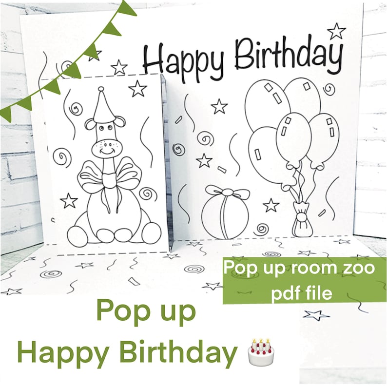 Pop up Birthday 4 Cards Printable Coloring Page Paper Craft - Etsy