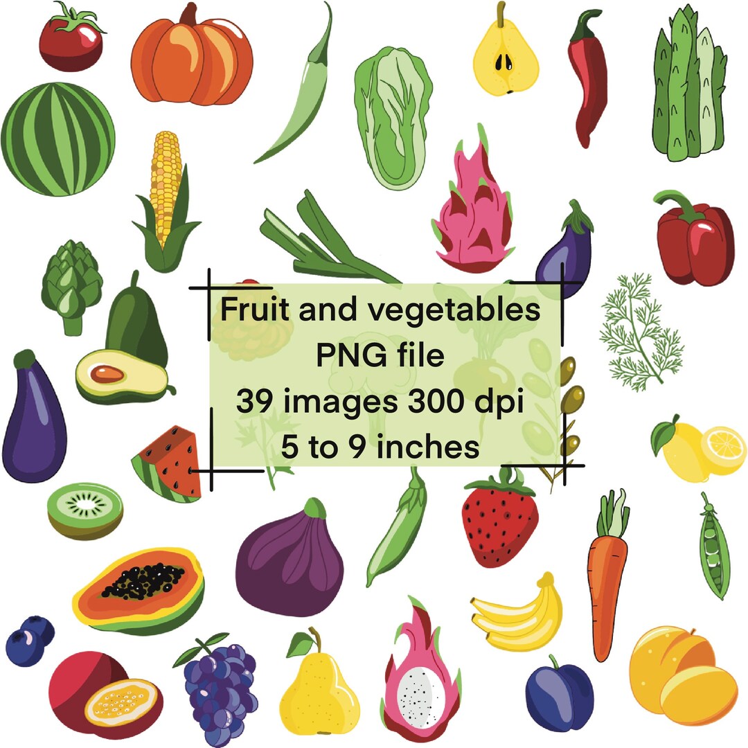 Fruit and Vegetables Clip Art Set, Food Clipart. Pineapple, Lemon ...