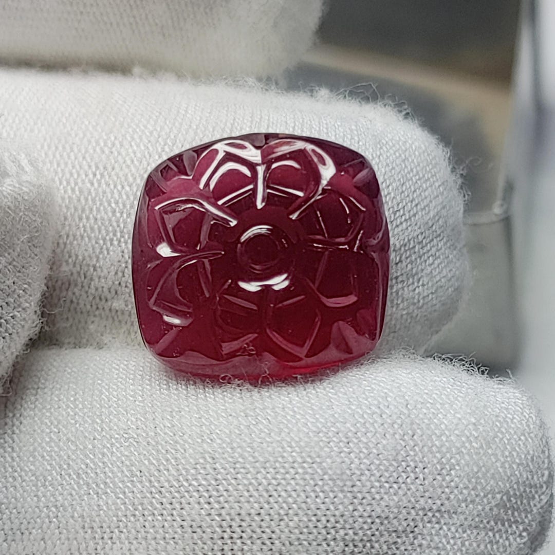 Glass Filled Ruby Carving: Cushion Shape, 14x14.5mm - Etsy