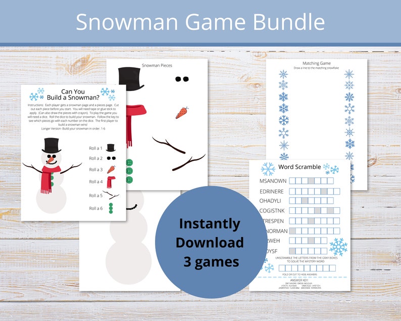 PRINTABLE SNOWMAN GAMES | Print at Home | Instant Download - Etsy