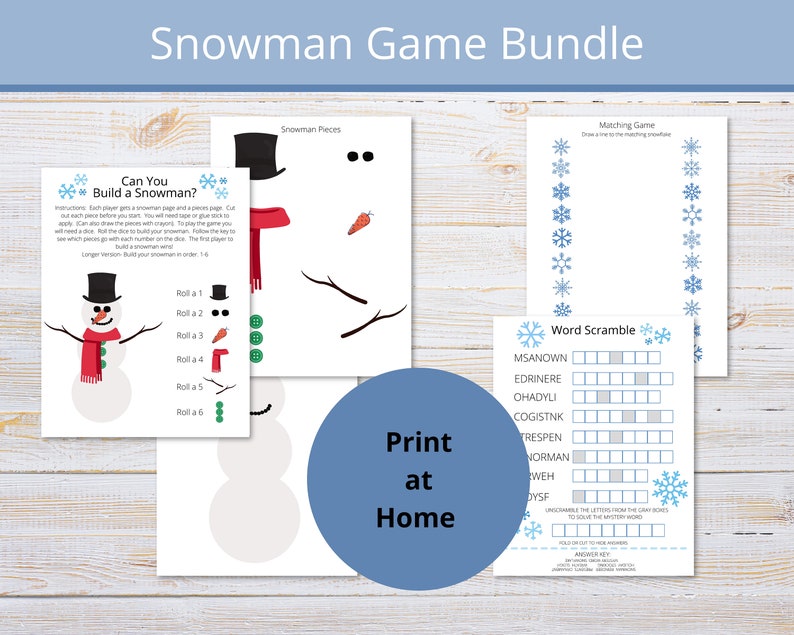 PRINTABLE SNOWMAN GAMES | Print at Home | Instant Download - Etsy