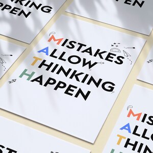 Mistakes Allow Thinking Happen Printable Math Poster, Math Classroom ...