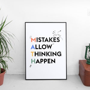 Mistakes Allow Thinking Happen Printable Math Poster, Math Classroom ...