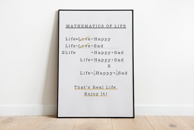 Mathematical Formula of Life, Mathematics of Life, Funny Math Poster ...
