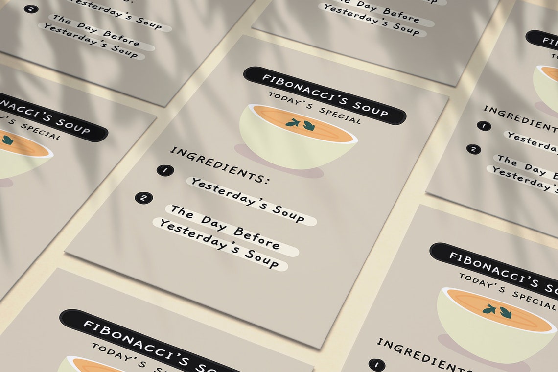 Fibonacci's Soup Colorful Printable Math Poster, Fun Math Classroom Decor for Middle and High ...