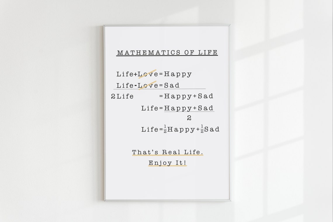Mathematical Formula of Life, Mathematics of Life, Funny Math Poster ...