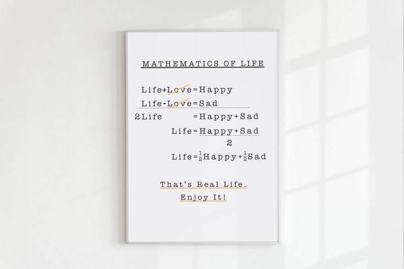 Mathematical Formula of Life, Mathematics of Life, Funny Math Poster ...
