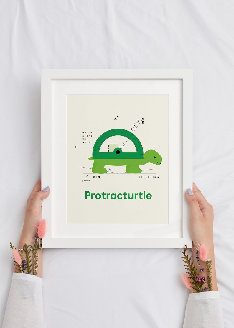 Protracturtle Cute Printable Fun Math Poster, Fun Math Classroom Decor ...