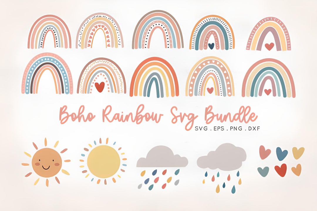 Boho Rainbow Bundle | Cute Rainbow SVG| Boho Rainbow Clipart | Rainbow ...