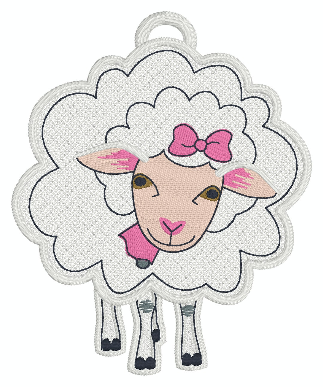 Sheep With Bow FSL Machine Embroidery Design (4x4 and 5x7 Hoops ...