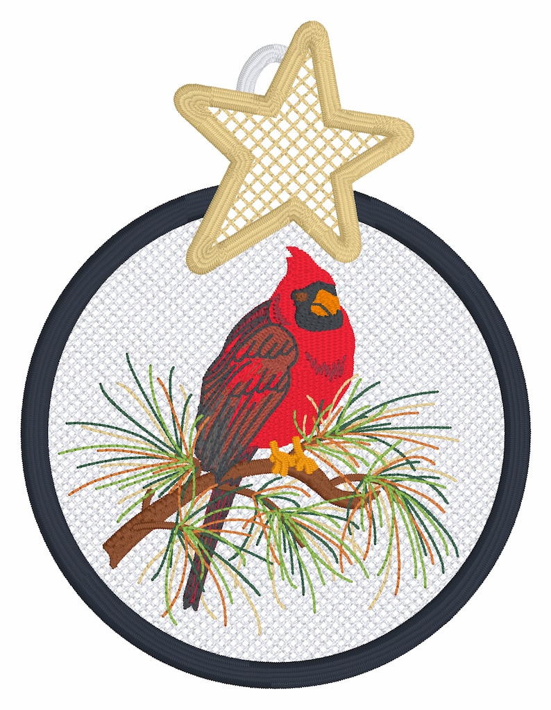 Cardinal Ornament FSL Machine Embroidery Design, 5x7, Freestanding Lace ...