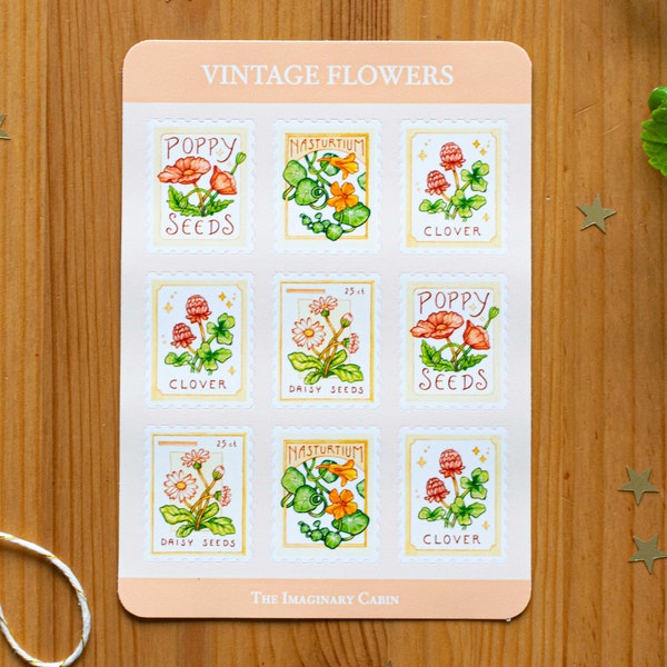 Vintage Floral Stamp Stickers - Etsy