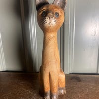 Handcrafted Wooden Cat Sculpture - Unique Hand-carved Wooden Kitty ...