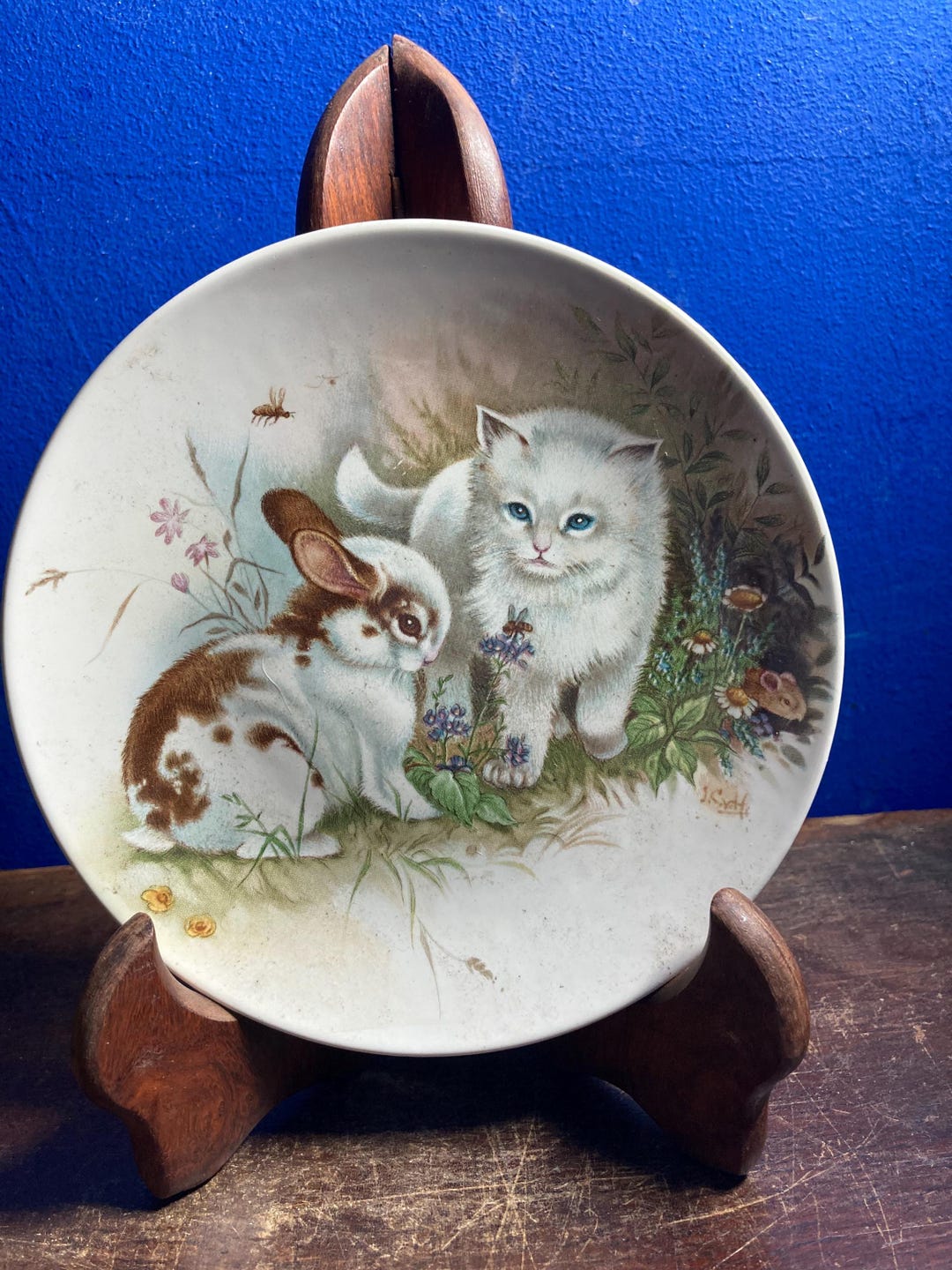 Poole Pottery Cat & Bunny Plate - Etsy