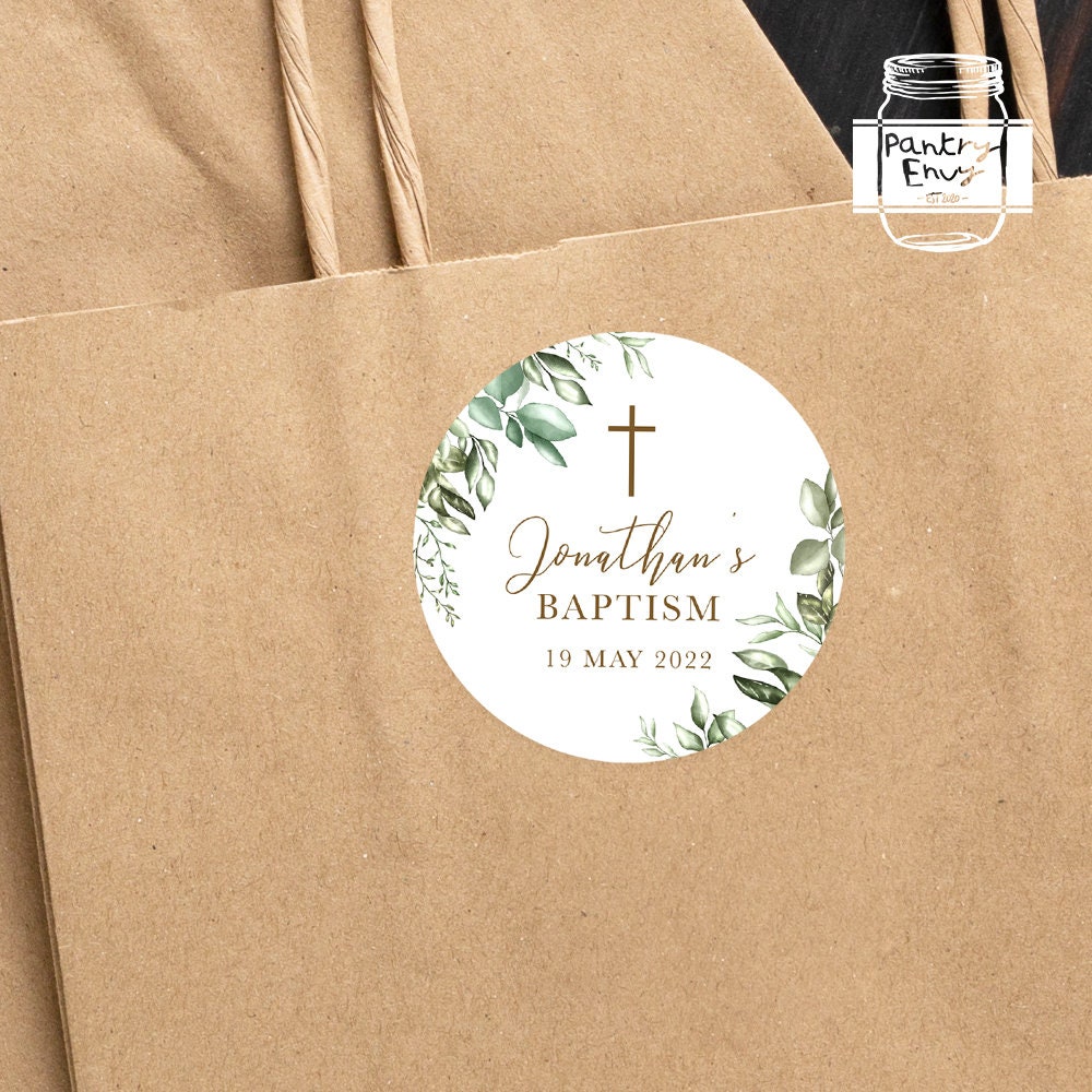 Baptism Christening Stickers Leaves Style Personalised Baptism - Etsy