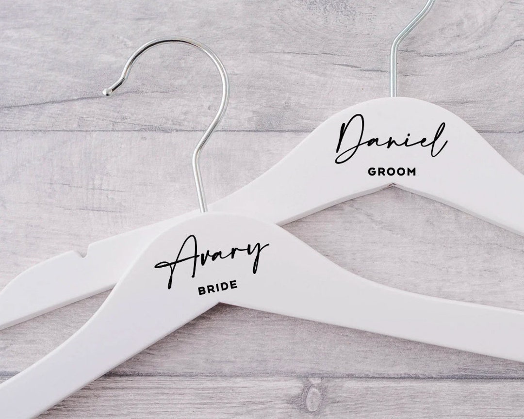 Custom Sticker Wedding Hanger Name Label Wood Hanger Label Gift Box ...