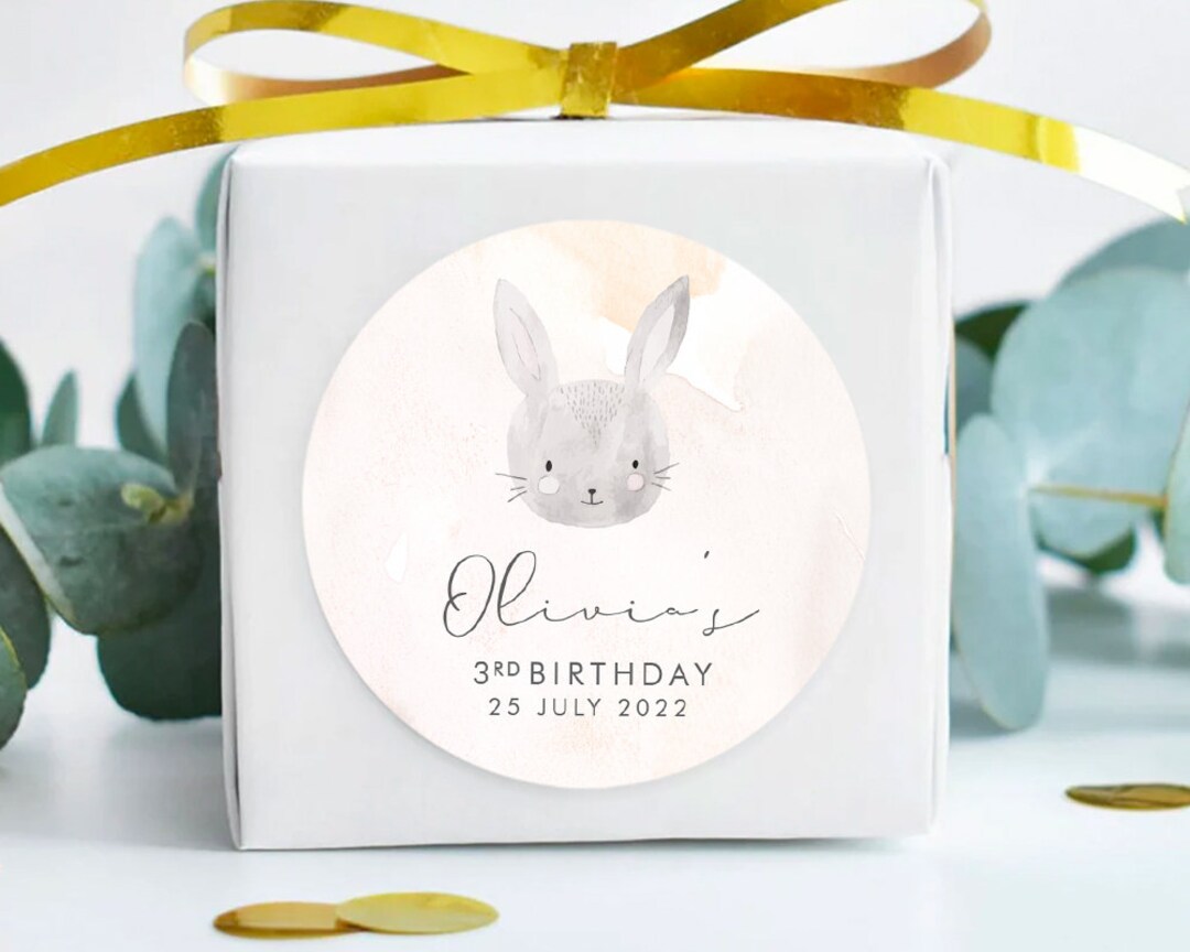 Bunny Style Birthday Stickers Name Stickers Personalised Watercolour ...