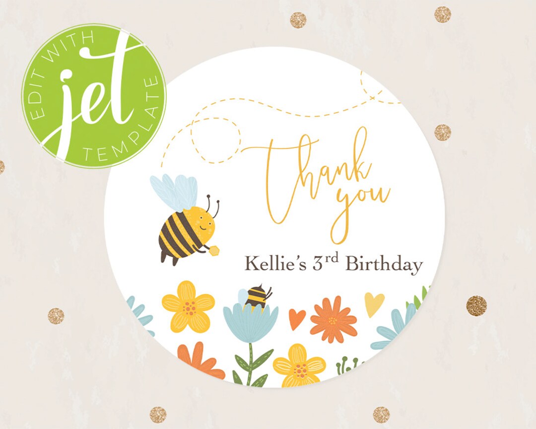Instant Download Flying Bee Style Birthday Sticker Template Print It ...