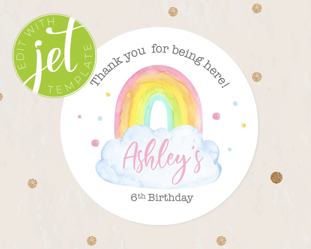 Instant Download Watercolour Rainbow Birthday Sticker Template Print It ...
