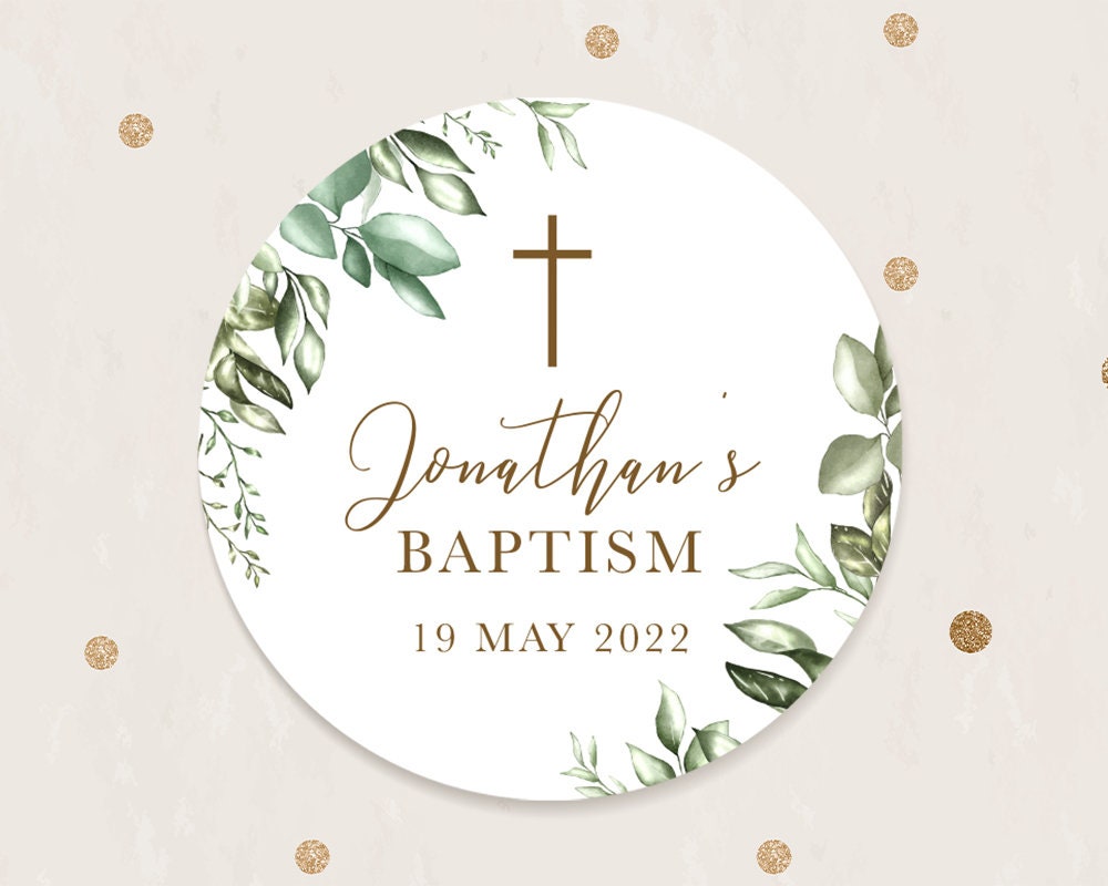 Baptism Christening Stickers Leaves Style Personalised Baptism - Etsy