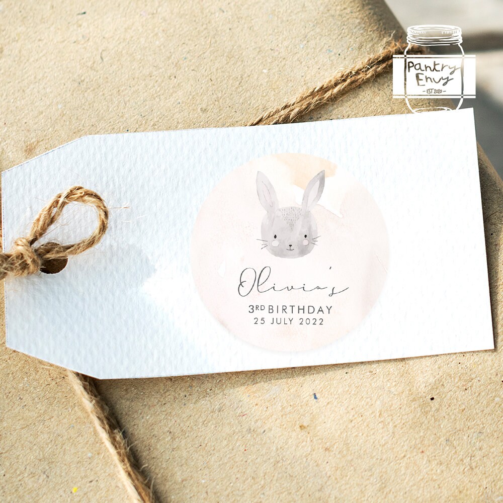 Bunny Style Birthday Stickers Name Stickers Personalised Watercolour ...