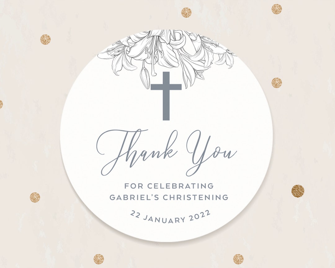 Christening Stickers Personalised Baptism Thank You Sticker Gloss 40mm ...