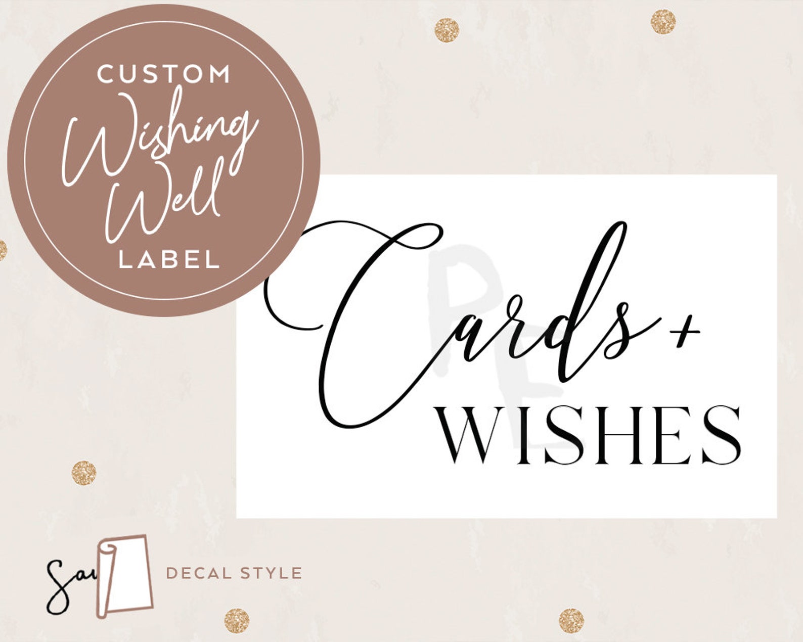 Wedding Wishing Well Sticker Card and Wishes Well Decal Label Card Box ...