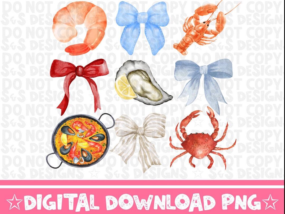 Seafood Coquette Digital Design, Sublimation, Gumbo, Trendy Bows ...