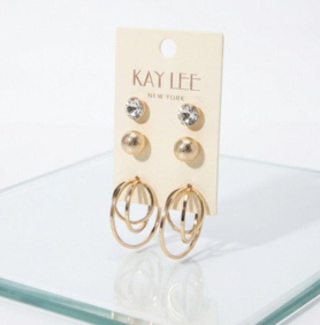 Kay Lee Gold Trio Earring Set of 3 New - Etsy