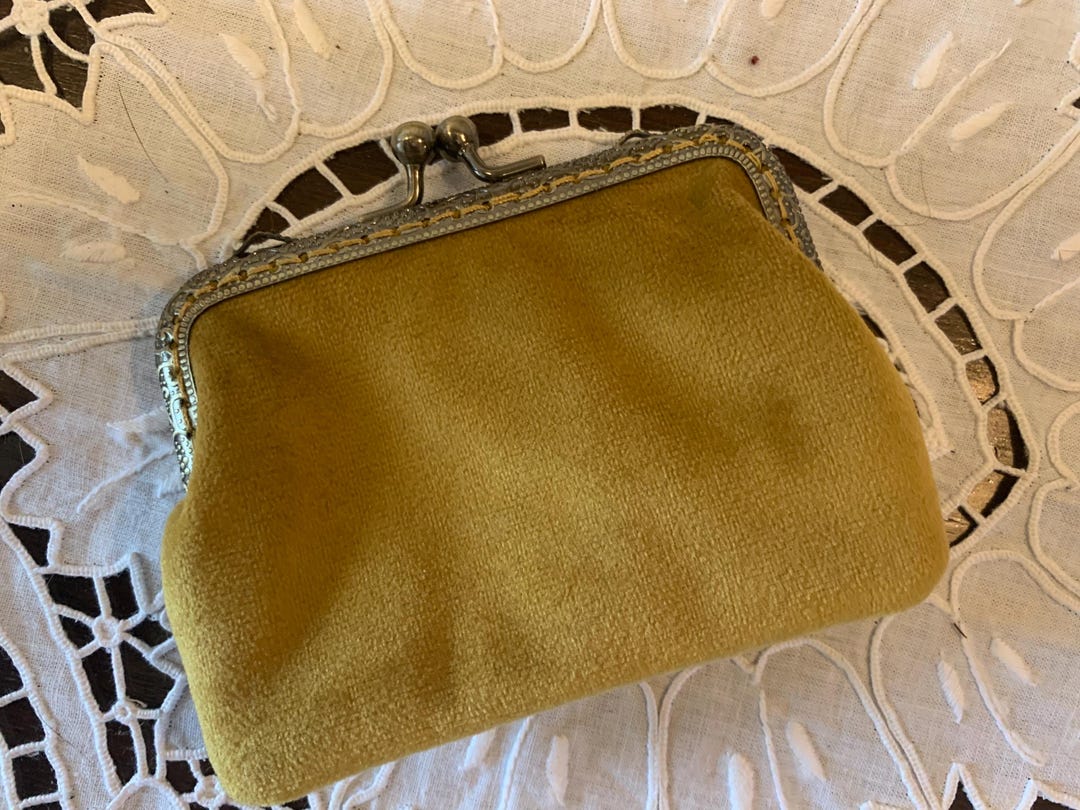 Victorian Inspired Kiss Clasp Velvet Coin Purse: in a Soft Mustard ...
