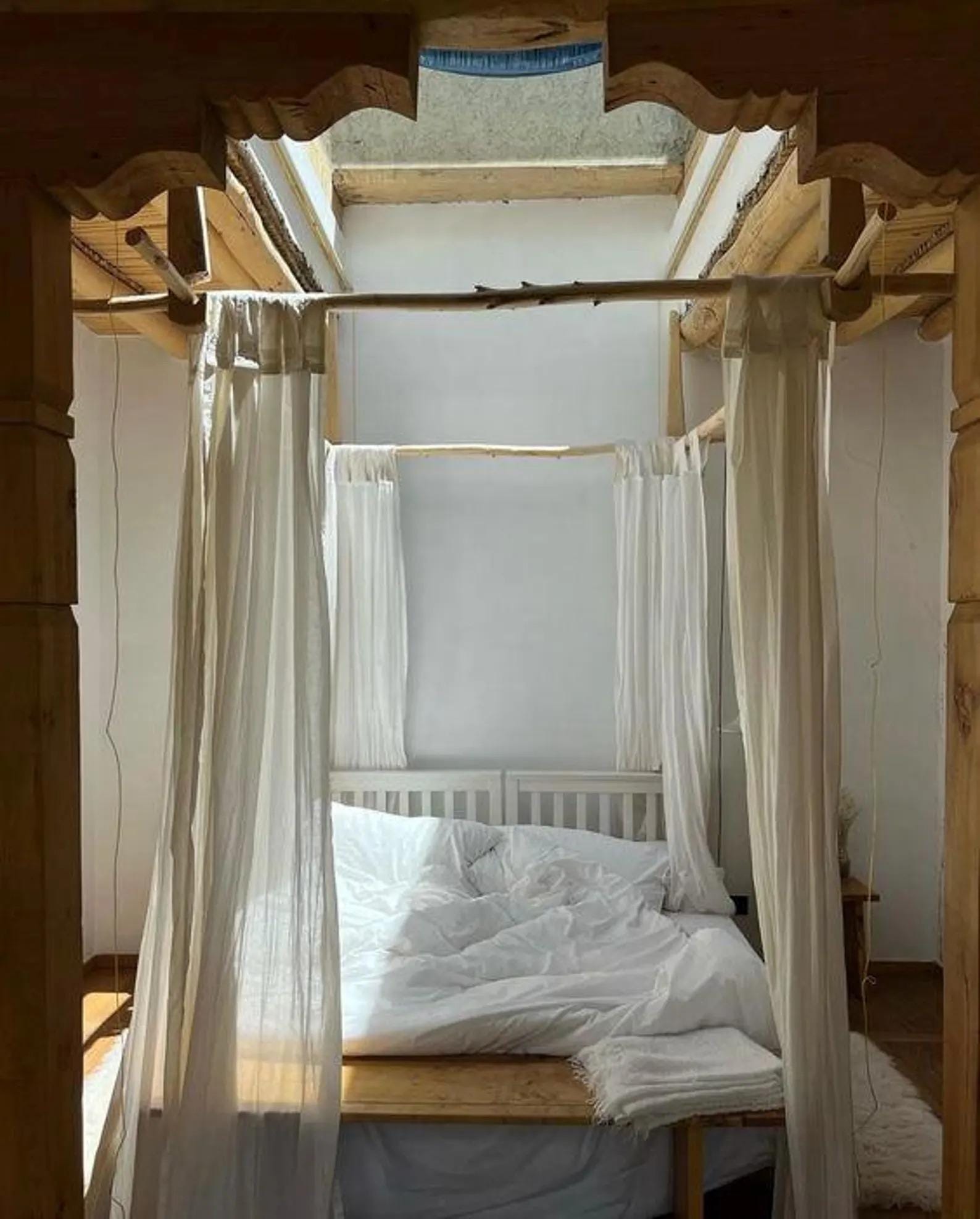 Linen Four Corners Bed Canopy Curtains, Boho Extra Long and Wide ...